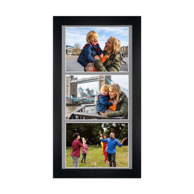 16X8 Black Modern Multi Photo Frame with Mid Grey Mount - Holds 3 ...