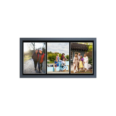 16X8 Black Sleek Multi Photo Frame with Black Mount - Holds 3 Apertures ...