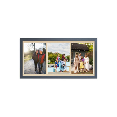 16X8 Black Sleek Multi Photo Frame with Ivory Mount - Holds 3 Apertures ...
