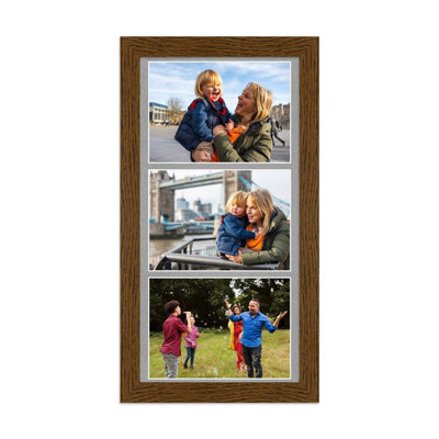 16X8 Dark Oak Modern Multi Photo Frame with Silver Mount - Holds 3 ...