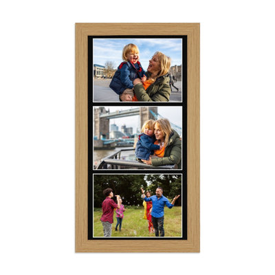 16X8 Light Oak Modern Multi Photo Frame with Black Mount - Holds 3 ...
