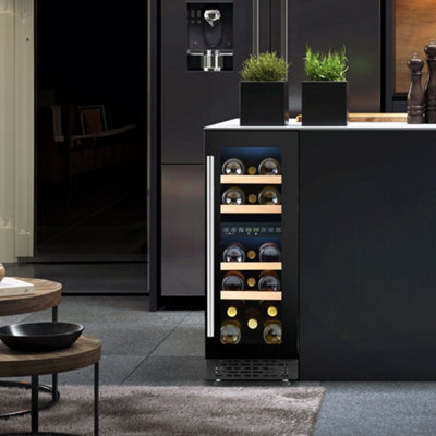 17 Bottle 30cm Built-in Slim Dual Zone Wine Cooler Fridge - LED Backlit ...