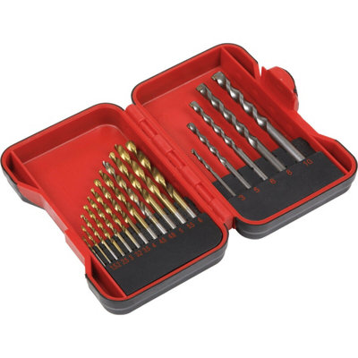 17 Piece Drill Bit Set - 12 Titanium Coated HSS & 5 Tungsten Steel ...