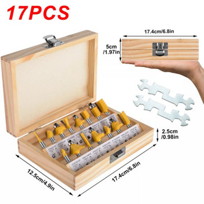 17 Piece Router Bit Set 1/4 inch Shank Tungsten Carbide Woodworking Bits