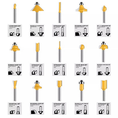 17 Piece Router Bit Set 1/4 inch Shank Tungsten Carbide Woodworking Bits