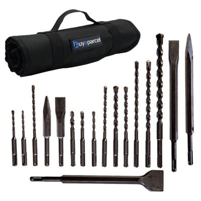 17 Piece SDS Plus Drill Bit Set Bullet Cold Flat Chisel Set Tool Roll Fit Makita at B&Q