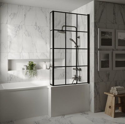 1700mm Left Hand L Shape Bathtub, Front Panel with Bath Screen - Satin ...