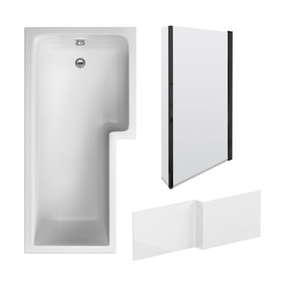 1700mm Right Hand L Shape Bathtub, Front Panel with Bath Screen - Satin ...