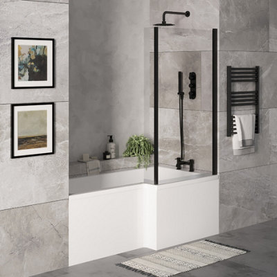 1700mm Right Hand L Shape Bathtub, Front Panel with Bath Screen - Satin ...