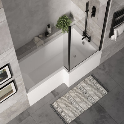 1700mm Right Hand L Shape Bathtub, Front Panel with Bath Screen - Satin ...