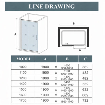 1700mm Sliding Shower Door 6mm Clear Glass & Chrome Frame