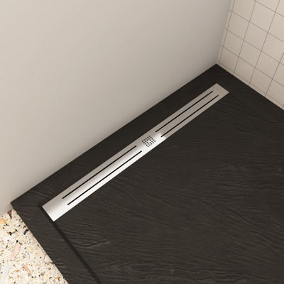1700x800mm Luxury Rectangle Slate Effect Slimline Black Shower Stone ...