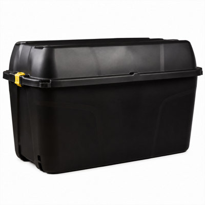 175L Heavy Duty Plastic Storage Box with Wheels and Waterproof Lid - Black