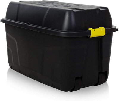 175L Heavy Duty Plastic Storage Box with Wheels and Waterproof Lid - Black