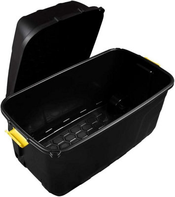 175L Heavy Duty Plastic Storage Box with Wheels and Waterproof Lid - Black