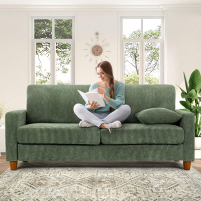 178CM CORDUROY GREEN 3 SEATER SOFA WITH EXTRA DEEP SEATS