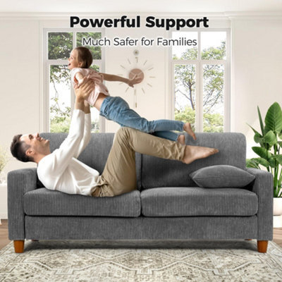 178CM Corduroy Grey 3 Seater Sofa with Extra Deep Seats