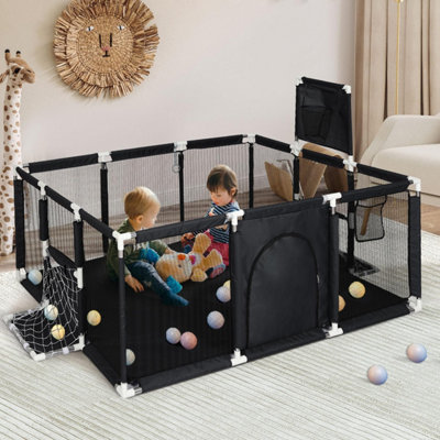 178x120cm Baby Playpen with Ocean Balls, Basketball Hoop, Soccer Nets ...
