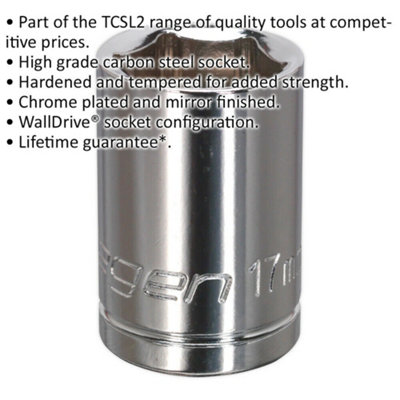 17mm Chrome Plated Drive Socket - Durable High Grade Carbon Steel for 1 ...