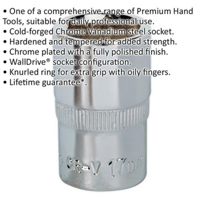 17mm Forged Steel Drive Socket - 1/2 Inch Square Drive, Polished Chrome ...