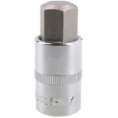 17mm Hex Bit Metric Allen Socket Male 1/2" Drive 55mm Length Strengthened Tip