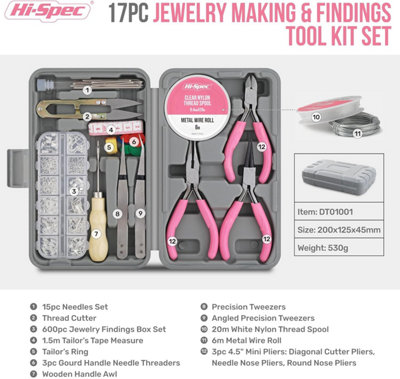 17Pc Jewellery Making Tool Kit for Bracelet, Necklace, Earring 600PC ...