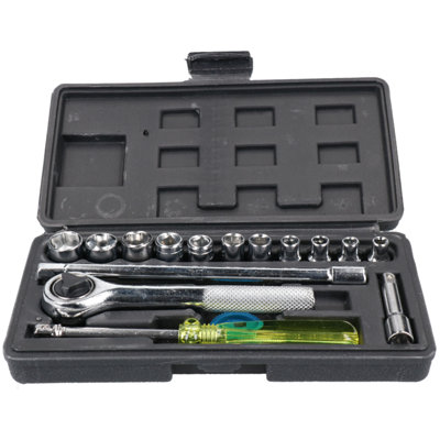 17PC Socket Set Metric 1/4" Drive Extension Ratchet mm Sil180 | DIY at B&Q