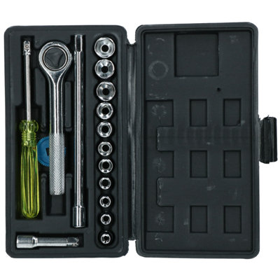 17PC Socket Set Metric 1/4" Drive Extension Ratchet mm Sil180 | DIY at B&Q