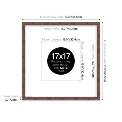 17x17" Walnut Picture Frame - 17x17" Square Frame with 13x13" Mount for ...