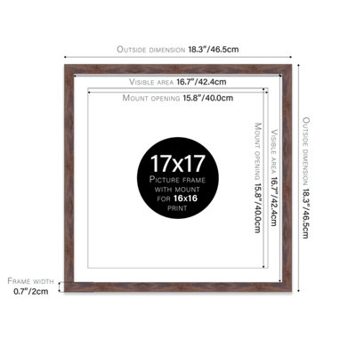 17x17" Walnut Picture Frame - 17x17" Square Frame with 16x16" Mount for ...