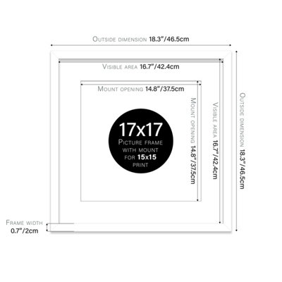 17x17" White Picture Frame - 17x17" Square Frame with 15x15" Mount for ...