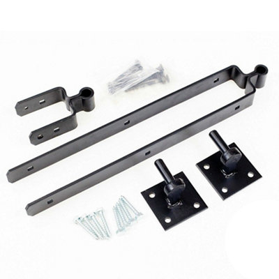 18" 450mm Double Strap Farm Gate Hinge Hook Plates Set BLACK Heavy Duty