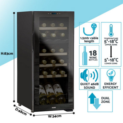 18 Bottle Dual Zone Freestanding Wine Cooler Fridge - LED Backlit BLACK ...