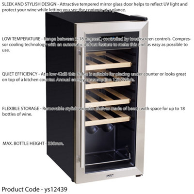 18 Bottle Freestanding Wine Cooler Fridge LED Backlit Wood Shelf ...