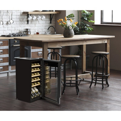 18 Bottle Freestanding Wine Cooler Fridge LED Backlit Wood Shelf ...