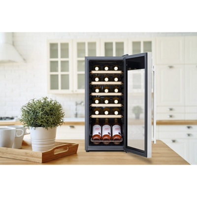18 Bottle Freestanding Wine Cooler Fridge LED Backlit Wood Shelf ...
