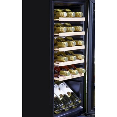 18 Bottle Freestanding Wine Cooler Fridge LED Backlit Wood Shelf ...