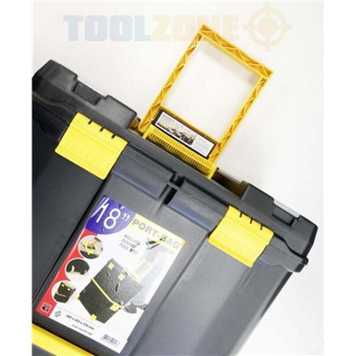 18" Double Mobile Tool Box Pull Along Trolley on Wheels Parts Organiser NEW