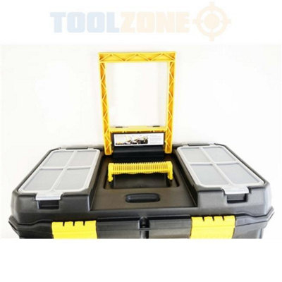 18" Double Mobile Tool Box Pull Along Trolley on Wheels Parts Organiser NEW