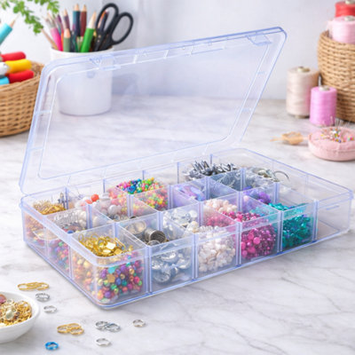 18 Grid Clear Plastic Storage Box Stackable Organizer for Beads Jewelry ...