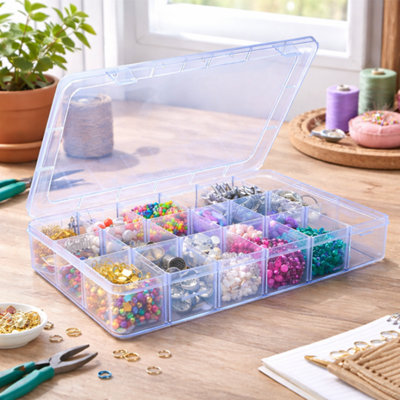 18 Grid Clear Plastic Storage Box Stackable Organizer for Beads Jewelry ...