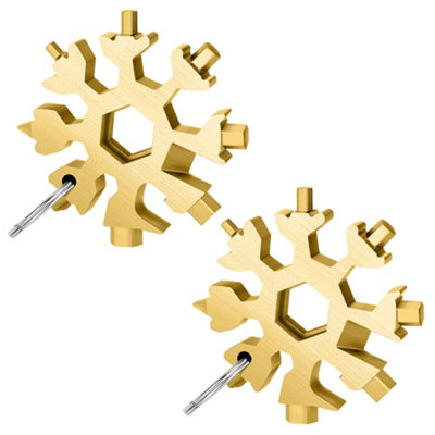 18-in-1 Stainless Steel Snowflake Multi-Tool with Keychain, 2pcs, Gold