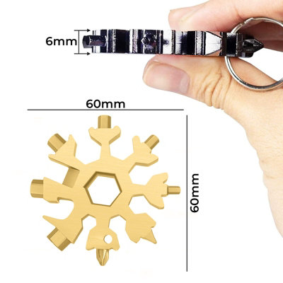 18-in-1 Stainless Steel Snowflake Multi-Tool with Keychain, 2pcs, Gold