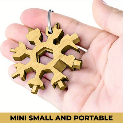18-in-1 Stainless Steel Snowflake Multi-Tool with Keychain, 2pcs, Gold