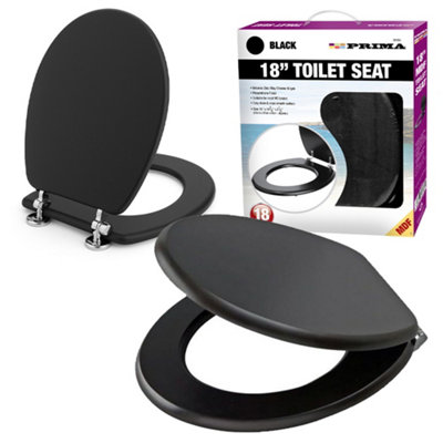 18 Inch Black Wooden Toilet Seat Bathroom Wc With Fittings Easy Clean ...