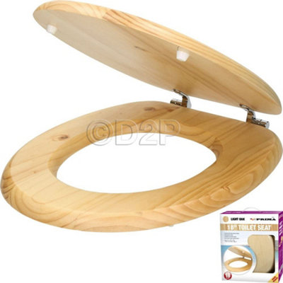 18 Inch Light Oak Wooden Toilet Seat Bathroom With Fittings Mdf Heavy ...