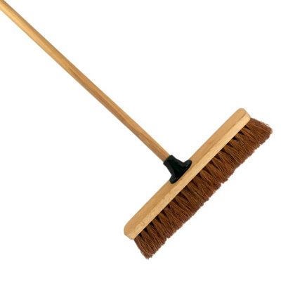 18-Inch Wide Coco Broom with Wooden Handle - Soft Bristle Indoor ...