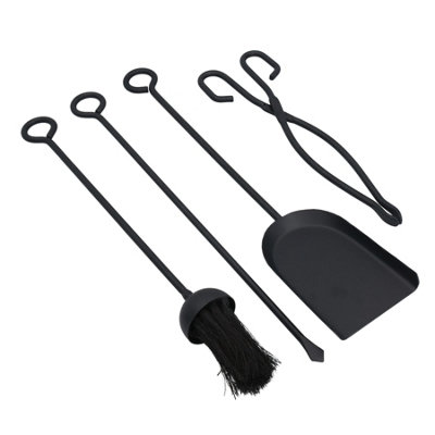 18" Loop Brush, Shovel, Tongs & Poker With Bracket Fire Coal Wood Log ...