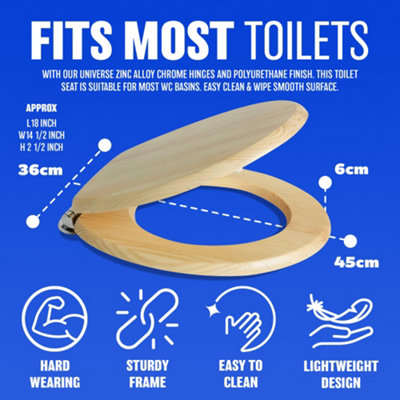 18 Natural Wooden Universal Bathroom Wc Toilet Seat Easy Fit With Fittings