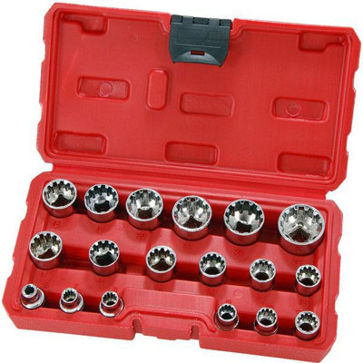 18 pcs 3/8" Dr Multi Fit Socket Set with Holding Rail Star SAE Metric ...